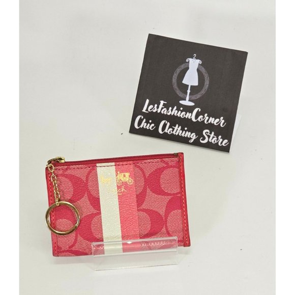Coach | Bags | Coach Womens Pink And Off White Canvas Signature Coin ...